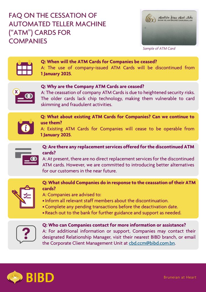 Cessation of Corporate ATM Cards - BIBD