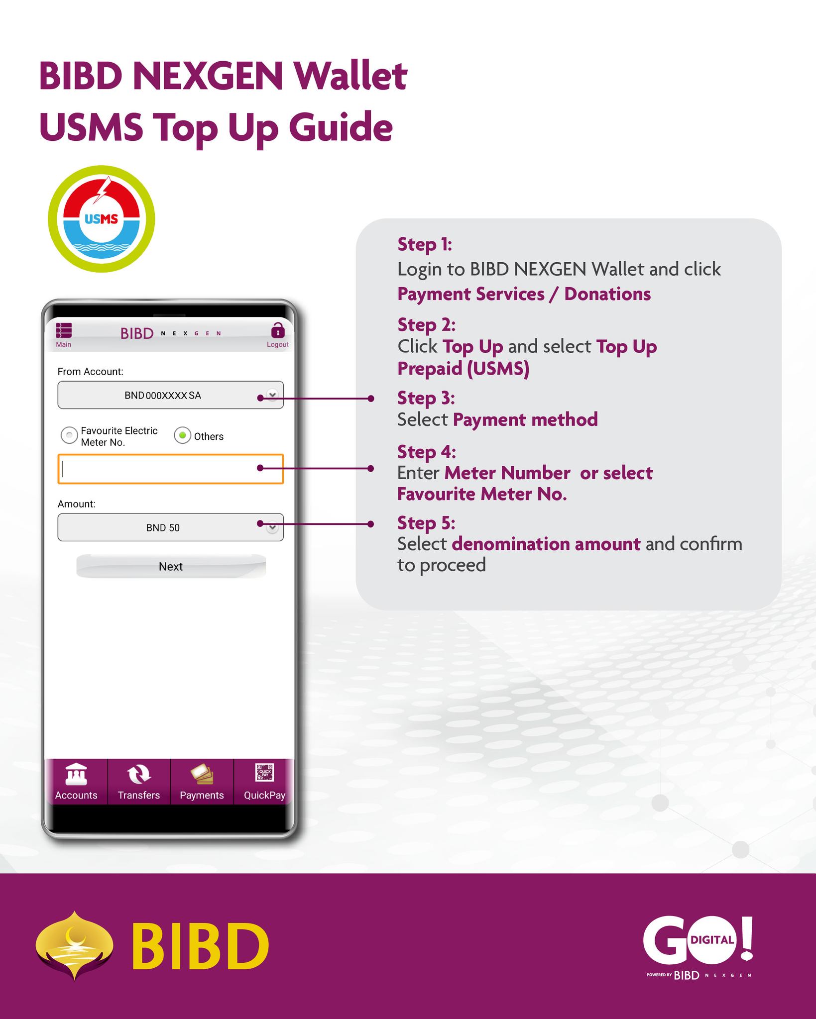 USMS Top-Up with BIBD NEXGEN Wallet - BIBD